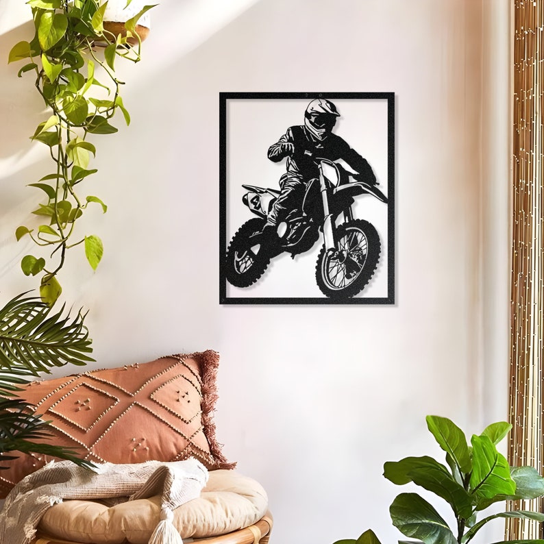 Motocross Wall Art for Game Room Modern Metal Decor for Home Office Man ...