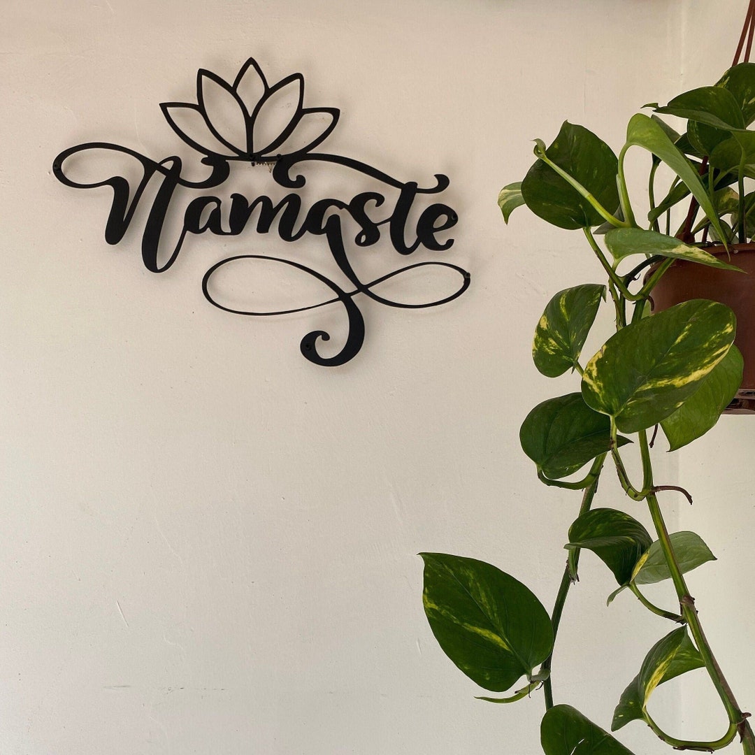 Namaste With Lotus Metal Wall Art, Custom Metal Sign, Lotus Flower ...
