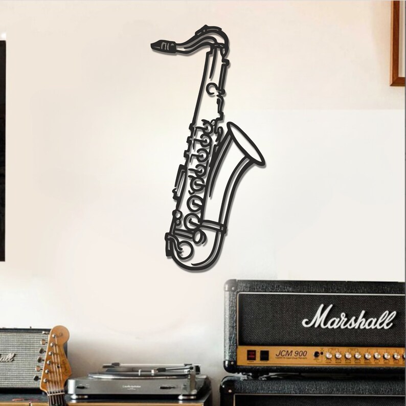 Jazz Music Contoured Saxophone Design Metal Wall Art, Music Wall Art ...