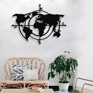 World Map Compass Metal Wall Art - Perfect Gift for Family to Explore ...