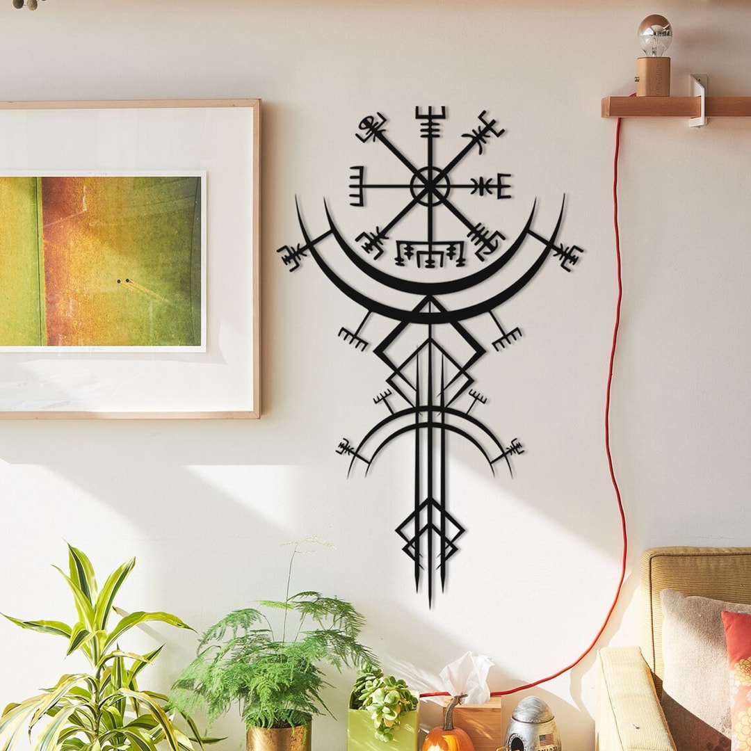 Viking Metal Decor, Vegvisir Metal Wall Art, Runic Wall Decor, Nordic ...