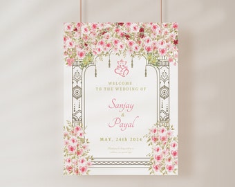 Indian Wedding Welcome Sign With Couple Illustration Hindu Wedding ...