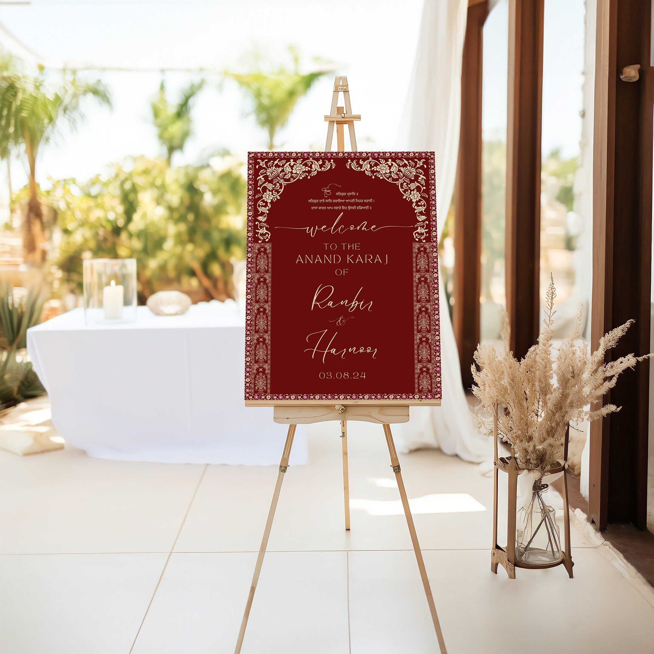 Maroon Red Welcome Sign | Anand Karaj | Sikh Wedding Sign ...