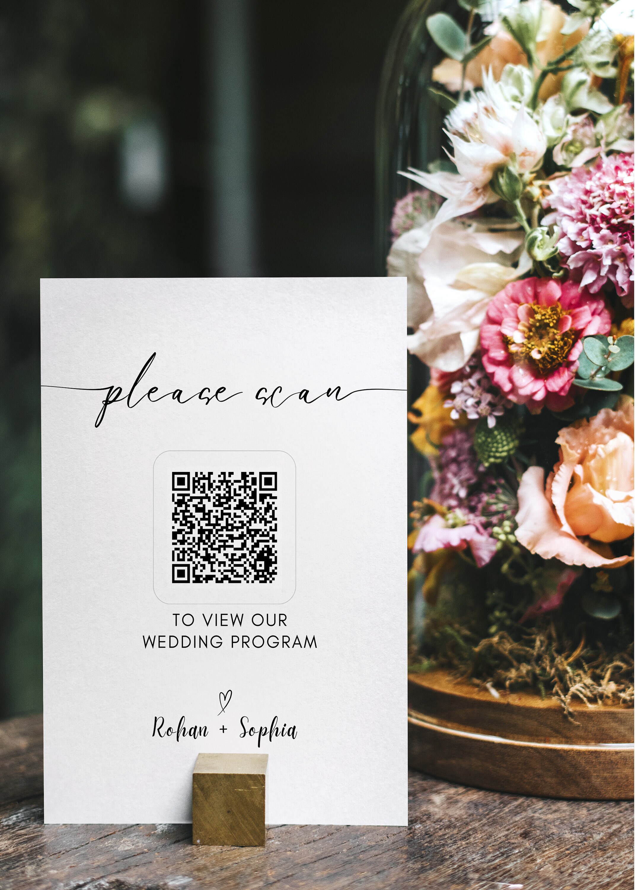 Customizable QR Code Wedding Program Sign - Elegant Personalized ...