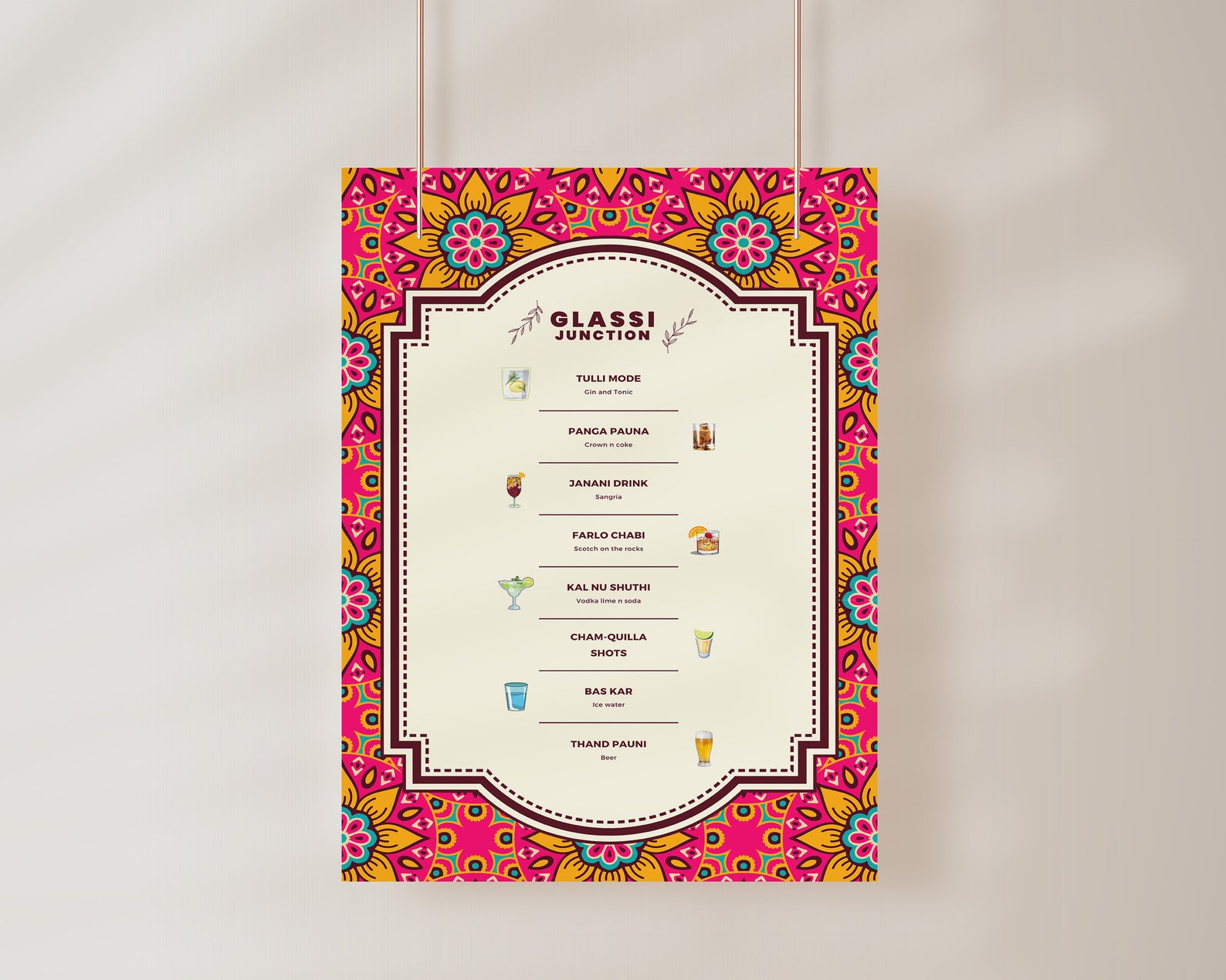 Customizable Drinks and Bar Menu Sign for Sangeet, Mayian, Mehndi, Jago ...