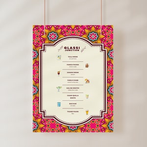 Customizable Drinks and Bar Menu Sign for Sangeet, Mayian, Mehndi, Jago ...