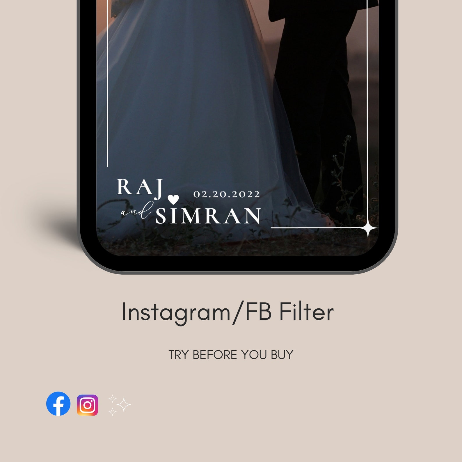 Custom Instagram, Facebook Wedding Filter With Bride and Groom Names ...