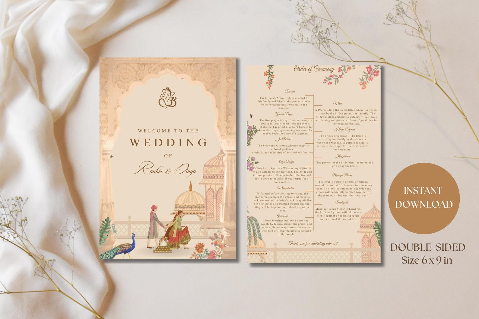 DIY Hindu Wedding Program Guide Traditional Arch Floral Design Ceremony ...