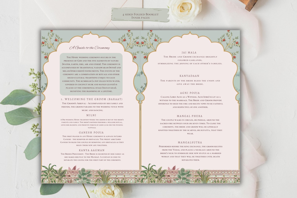 DIY Hindu Wedding Program Booklet Traditional Garden Design Ceremony ...