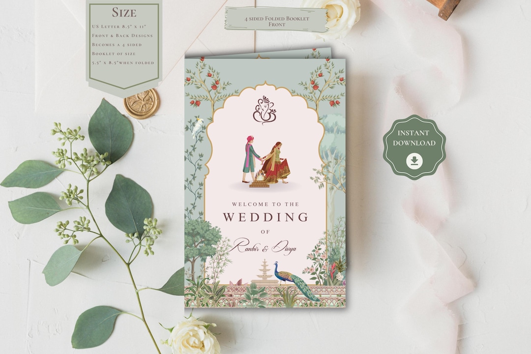 DIY Hindu Wedding Program Booklet Traditional Garden Design Ceremony ...