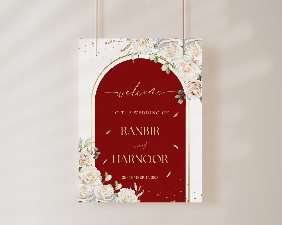 Elegant Red Arch With White Roses Anand Karaj Welcome Sign for All Sikh ...