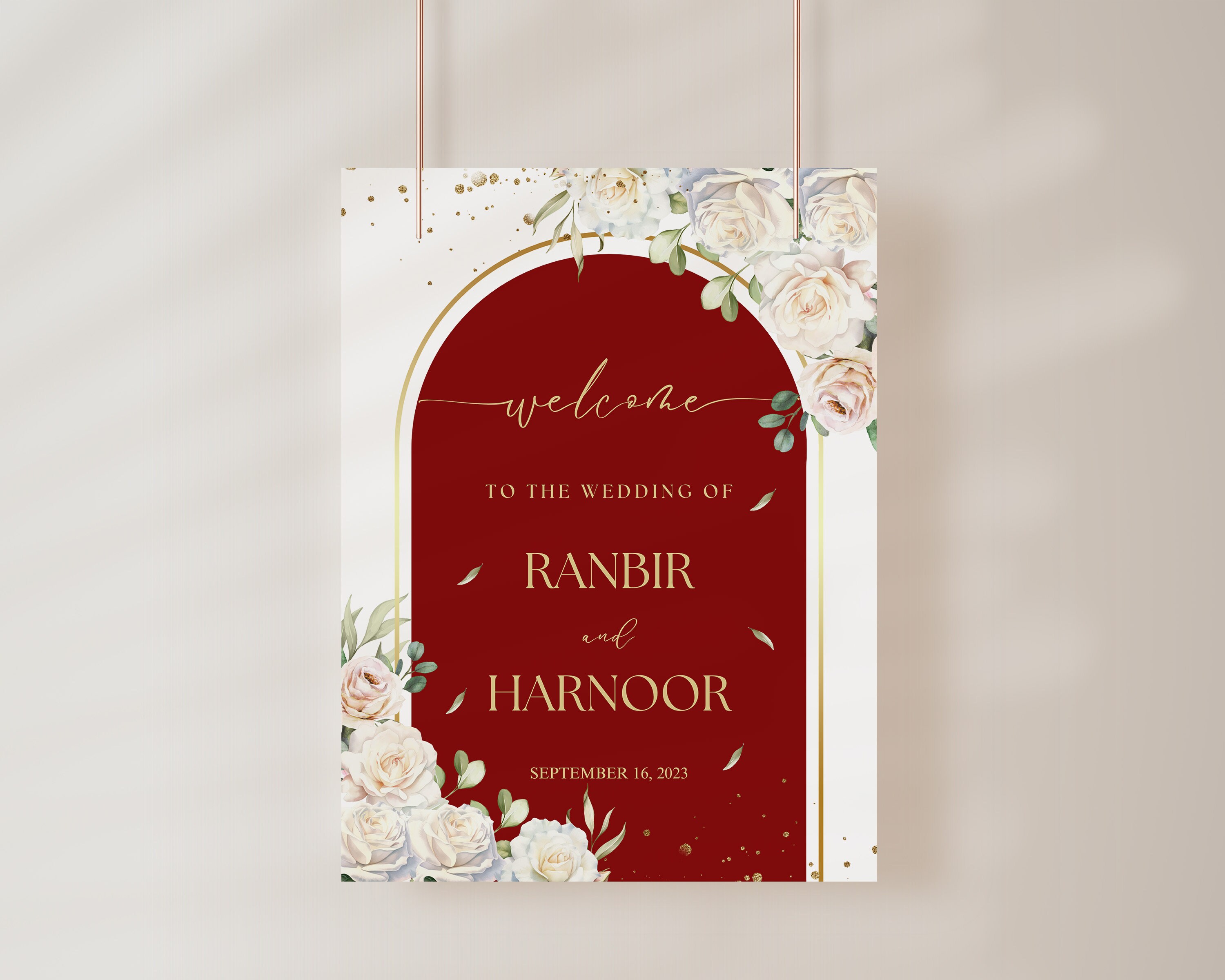 Elegant Red Arch With White Roses Anand Karaj Welcome Sign for All Sikh ...