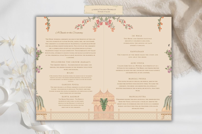 DIY Hindu, Tamil, Indian Wedding Program Guide Traditional Arch Floral ...
