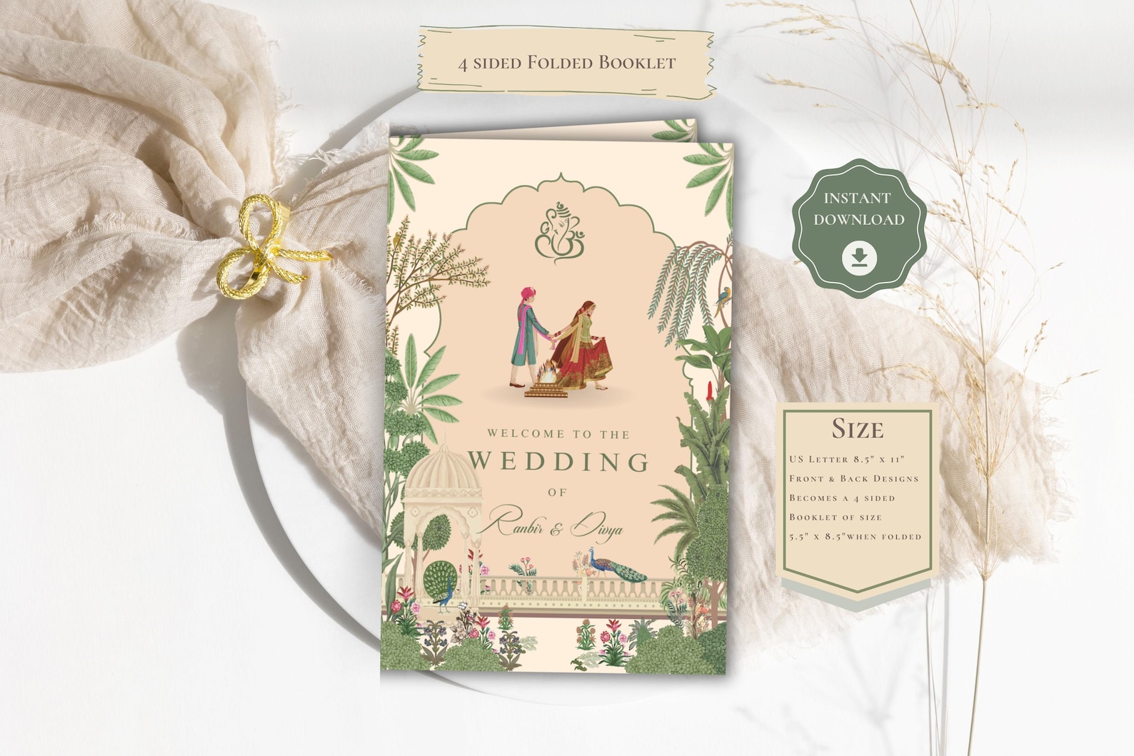 DIY Hindu Wedding Program Guide Traditional Green Garden Design ...