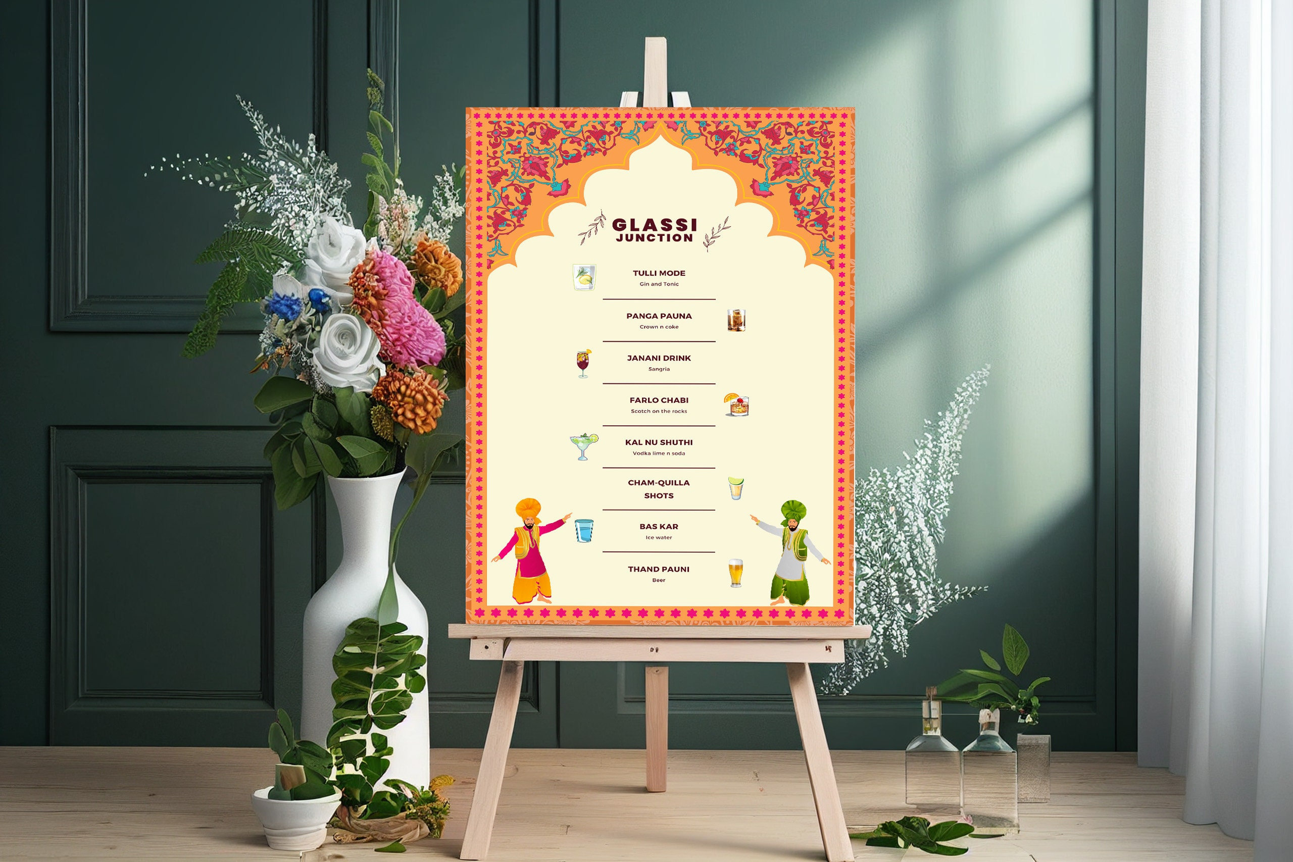 Customizable Drinks and Bar Menu Sign for Sangeet, Mayian, Mehndi, Jago ...