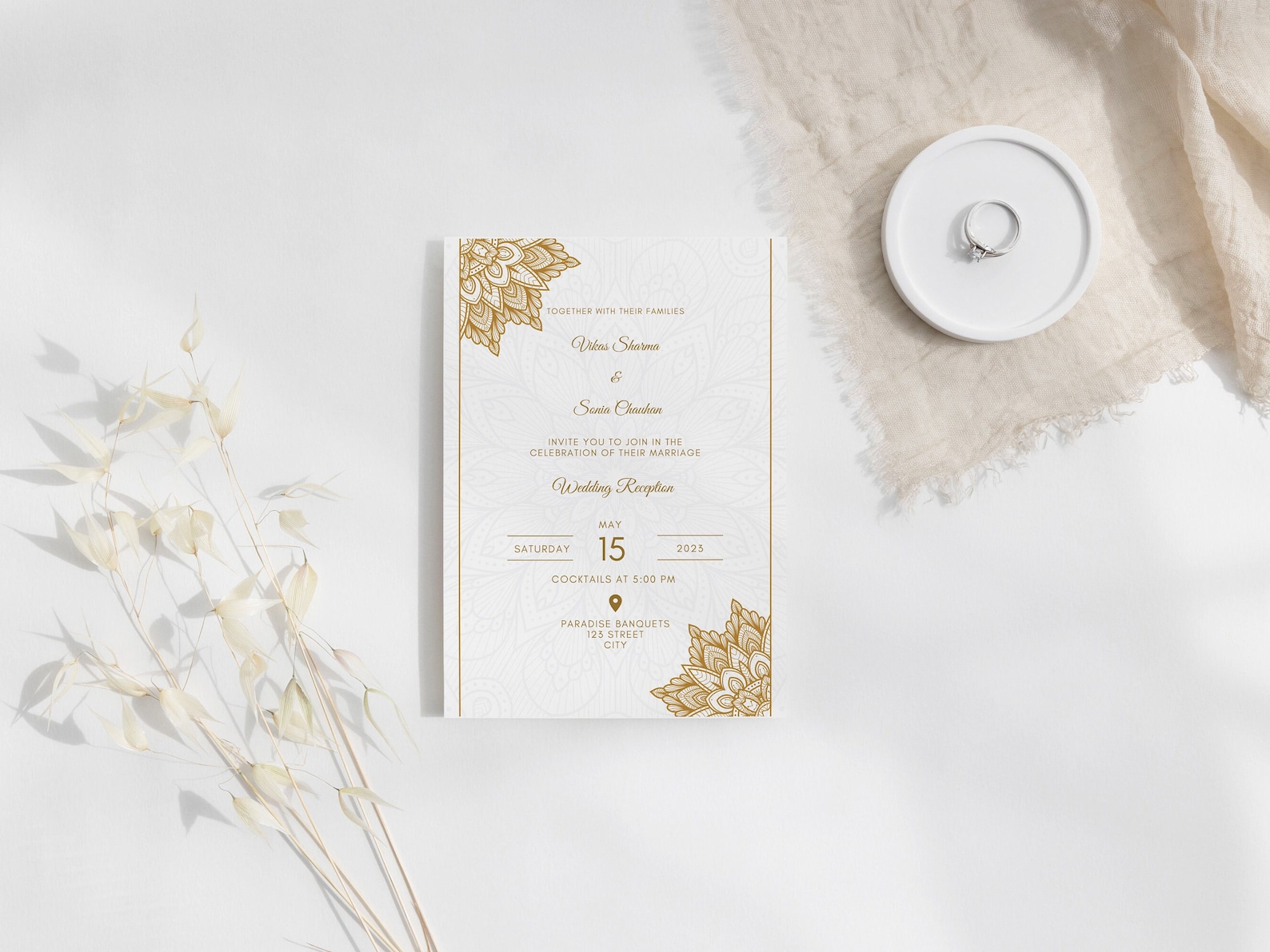 DIY Hindu Wedding Invitation Template All in One Bundle Gold Mandala ...