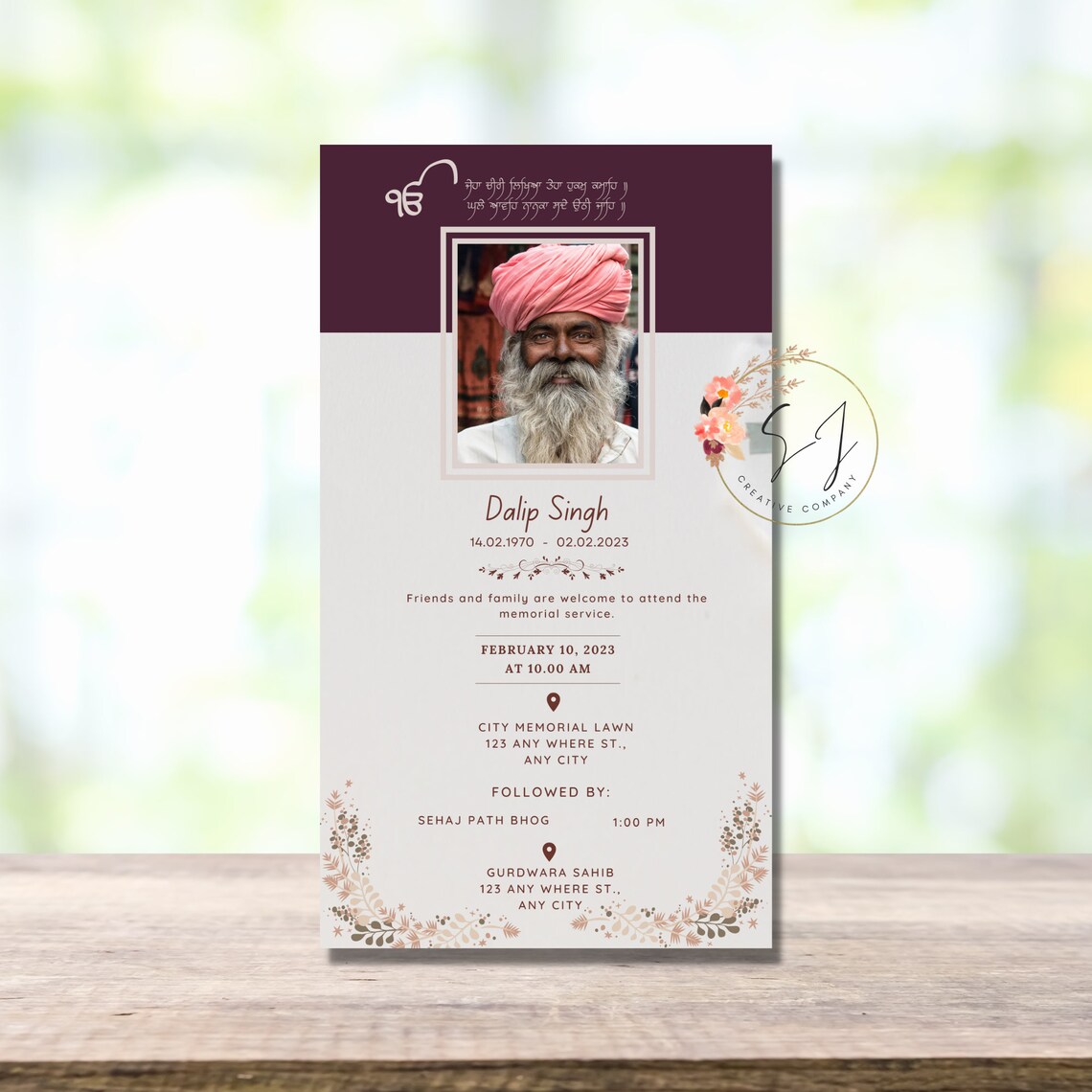 Sikh Funeral Invite, First Barsi, Punjabi Funeral Digital Invite ...