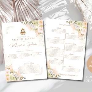 DIY Sikh Wedding Program Guide Elegant Floral Design, Wedding Ceremony ...