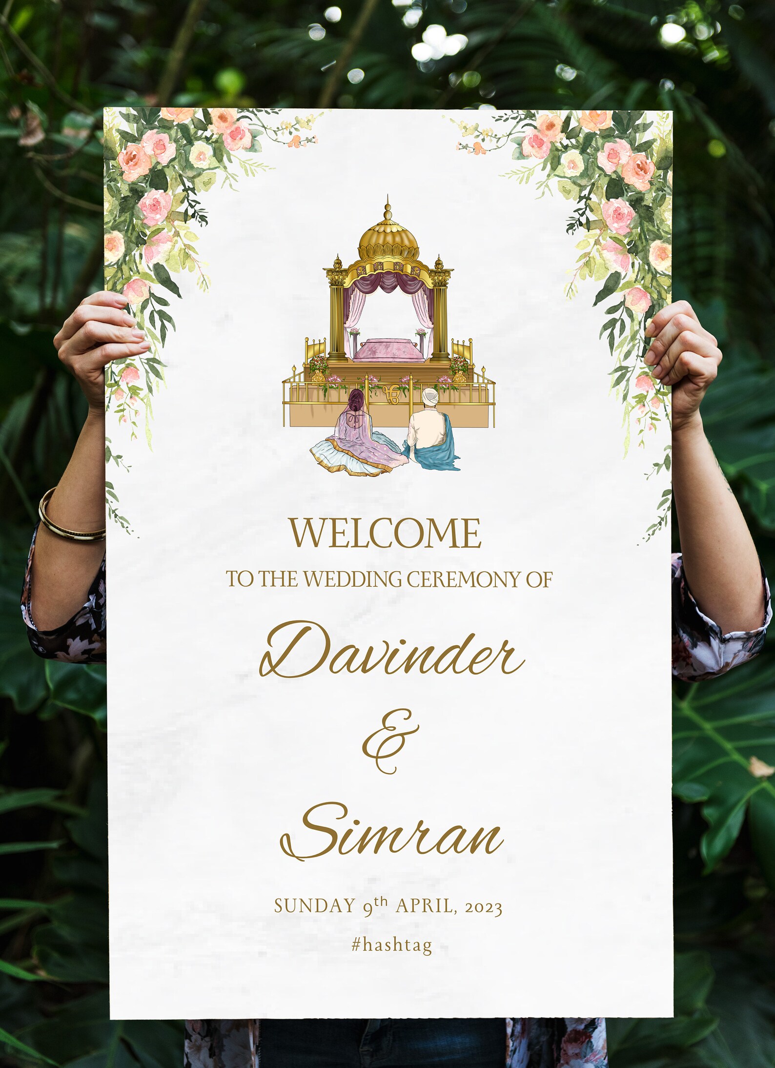 Elegant Sikh Wedding Welcome Sign Template With Floral Border and Bride ...
