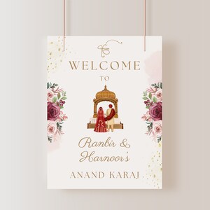 Anand Karaj Welcome Sign | Sikh Wedding Sign With Couple Illustration ...