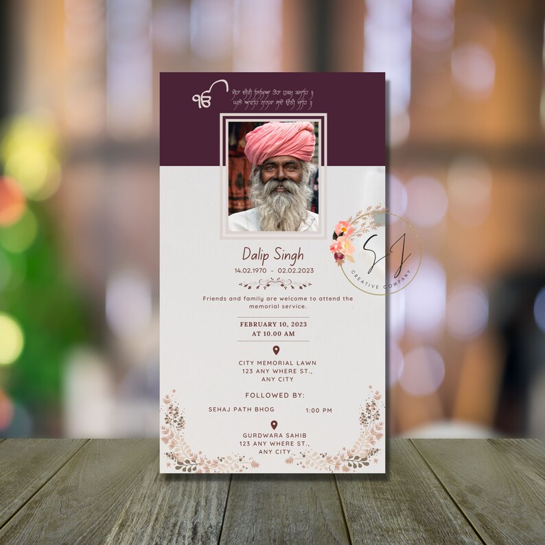 Sikh Funeral Invite, First Barsi, Punjabi Funeral Digital Invite ...