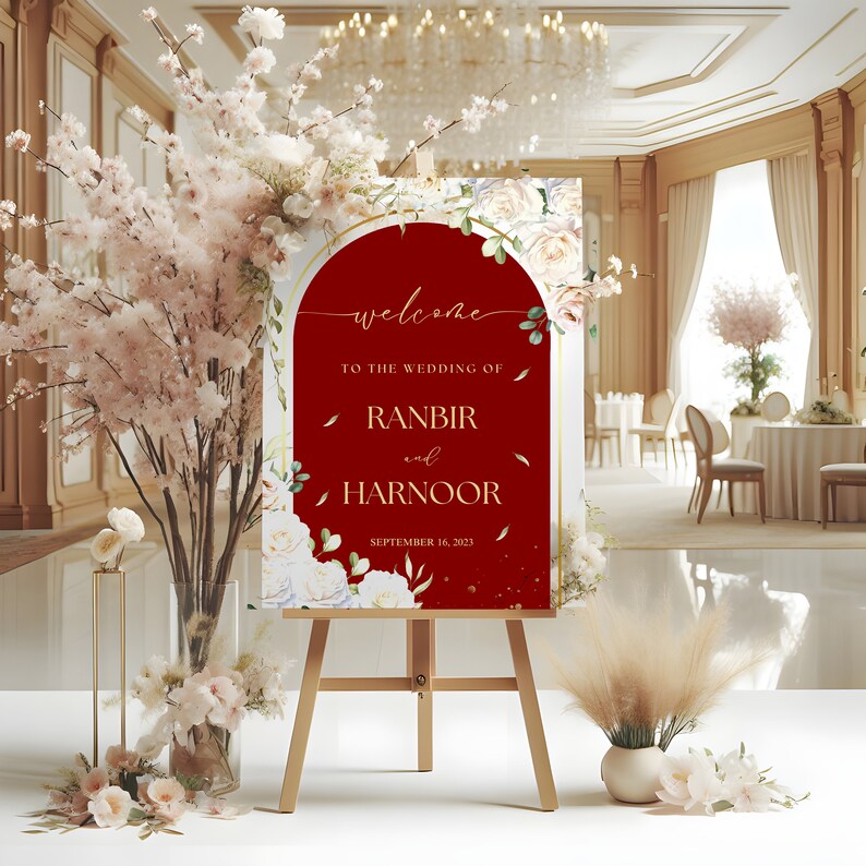 Elegant Red Arch With White Roses Anand Karaj Welcome Sign for All Sikh ...