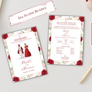 DIY Red Roses Sikh Wedding Invitation Bundle Instant Download | Mayian ...