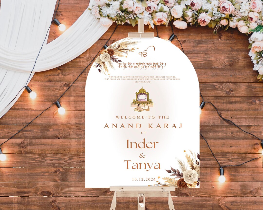 Sikh Wedding Welcome Sign Arch Shape Fall Theme | Designed, Printed and ...