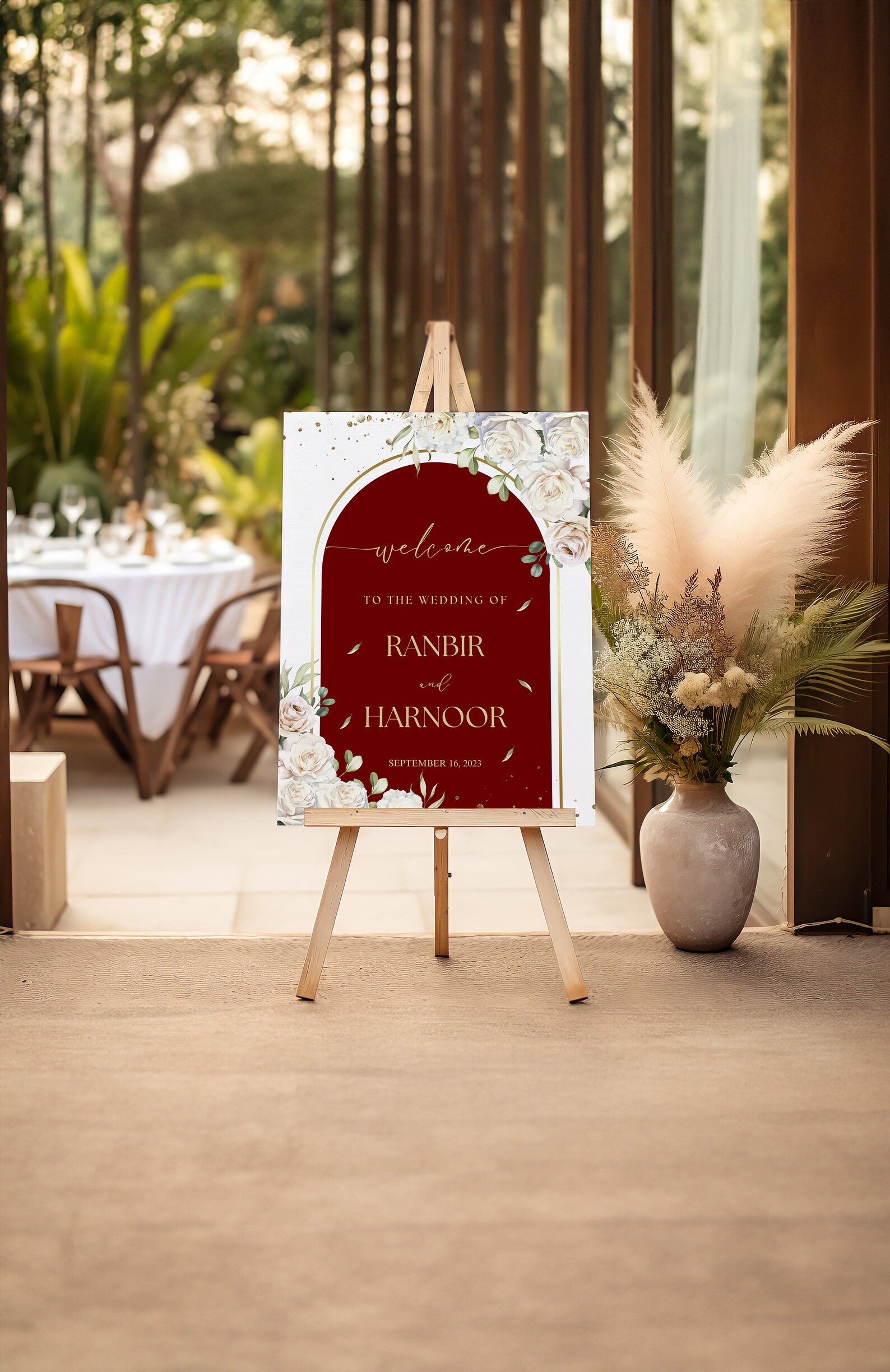 Elegant Red Arch With White Roses Anand Karaj Welcome Sign for All Sikh ...