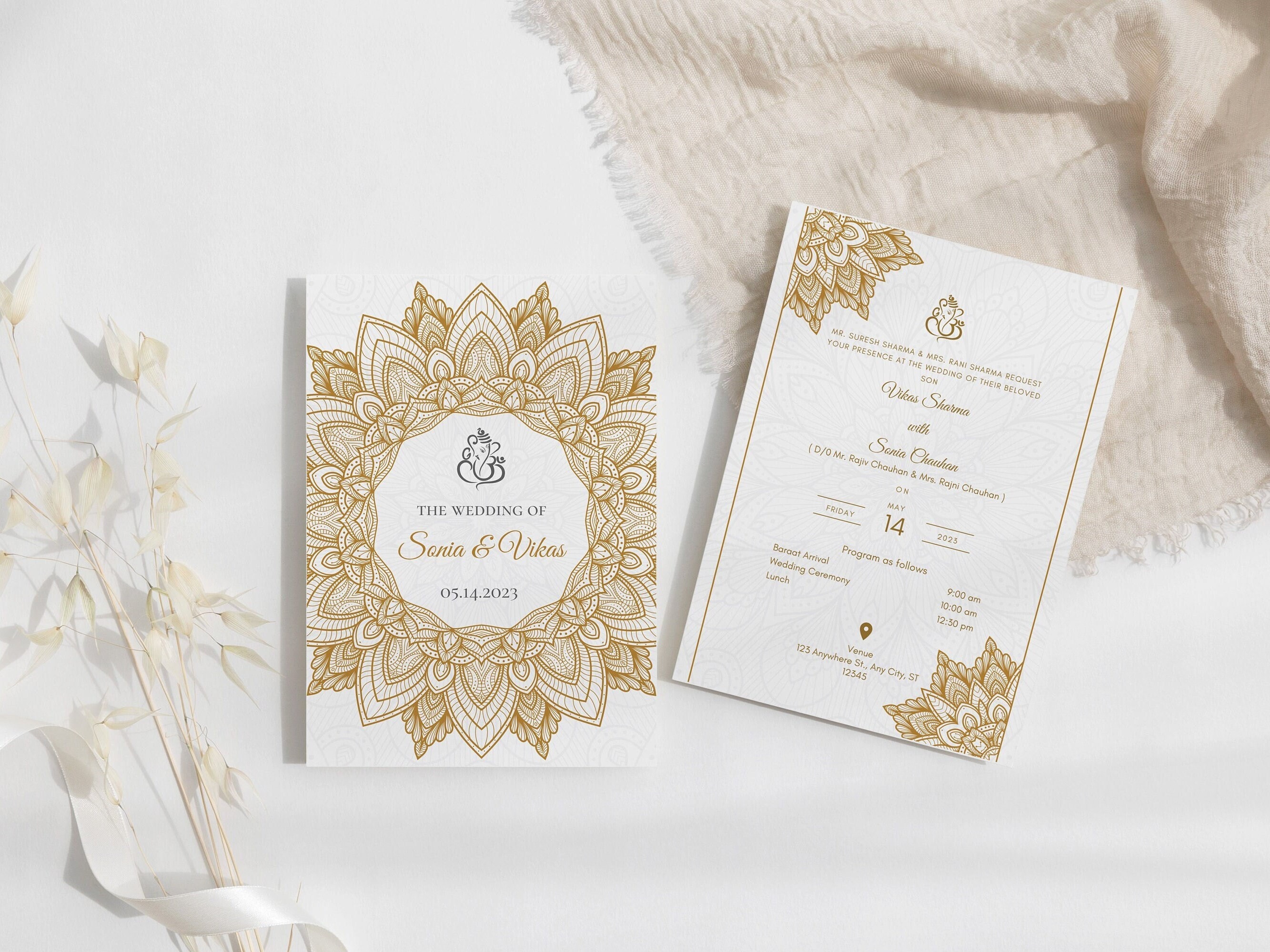 DIY Hindu Wedding Invitation Template All in One Bundle Gold Mandala ...