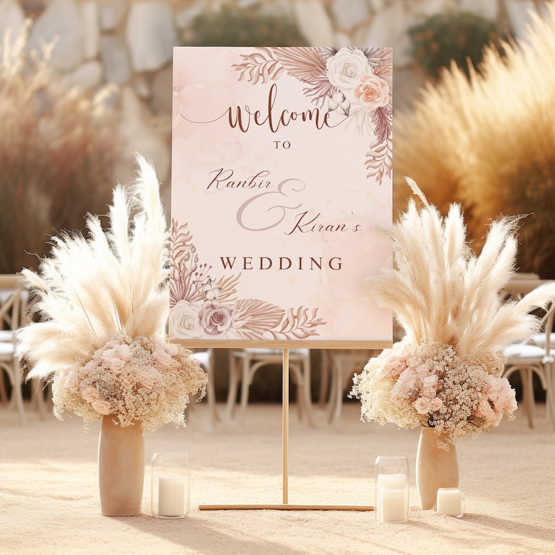 Premium Pink Boho Wedding Reception Sign Elegant Décor Multiple Sizes ...