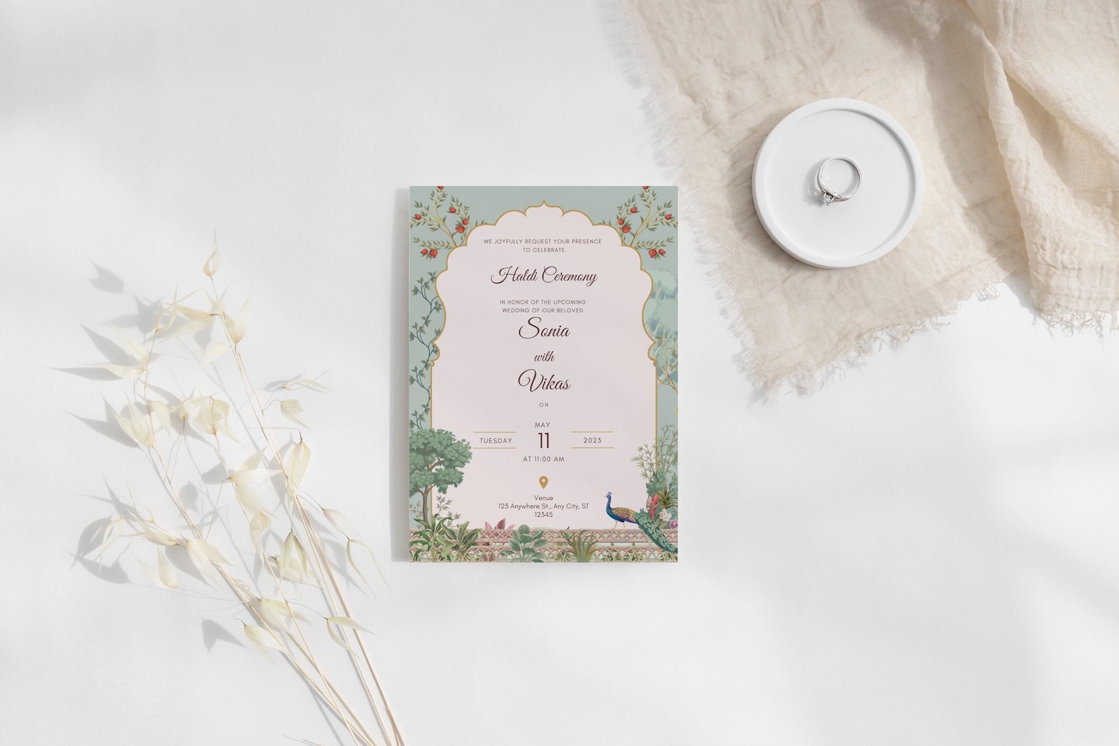 DIY Hindu Wedding Invitation Traditional Garden Design Customizable ...