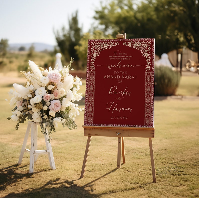 Maroon Red Welcome Sign Anand Karaj Sikh Wedding Sign Customizable ...