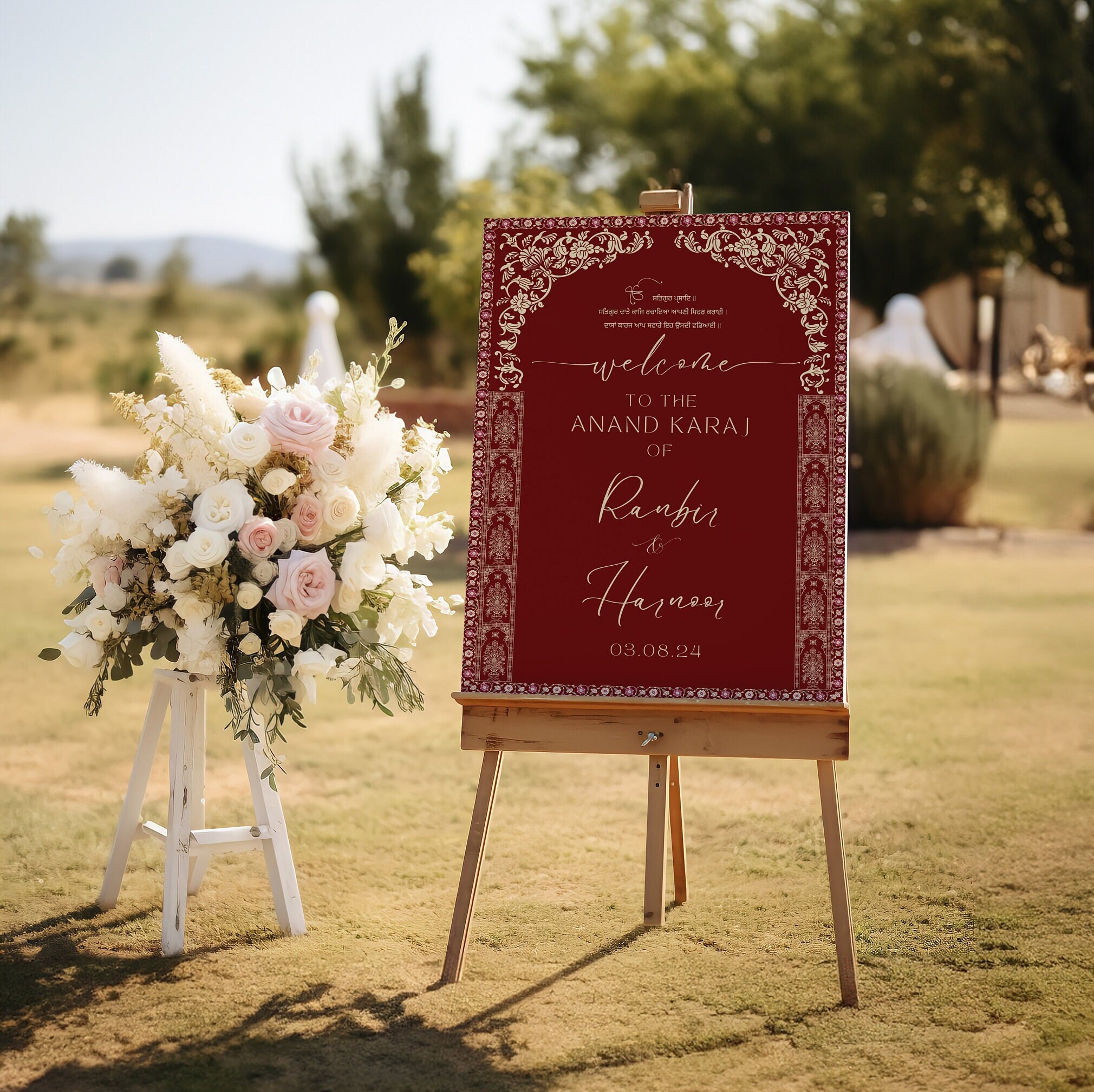 Maroon Red Welcome Sign | Anand Karaj | Sikh Wedding Sign ...