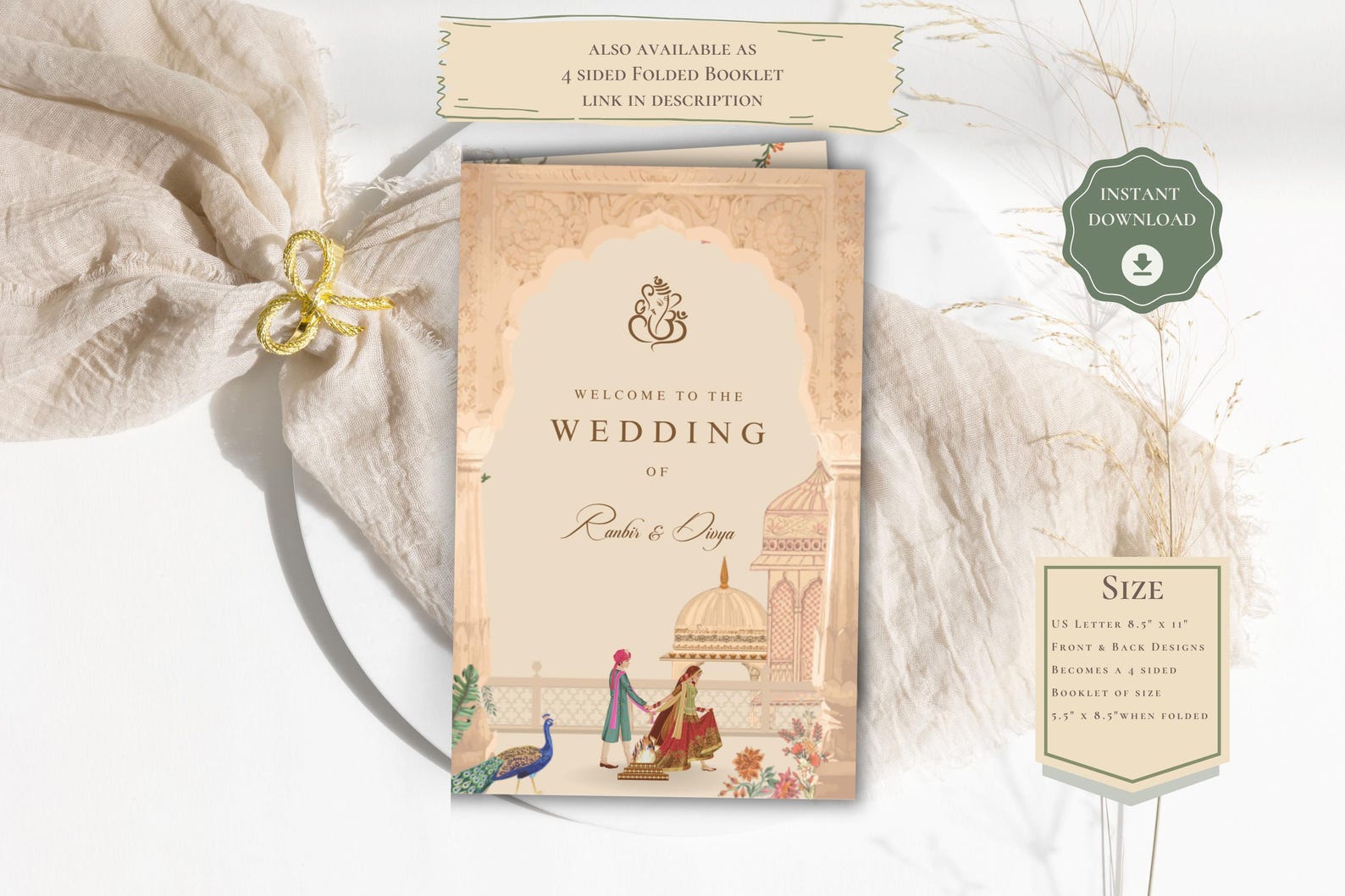 DIY Hindu Wedding Program Guide Traditional Arch Floral Design Ceremony ...