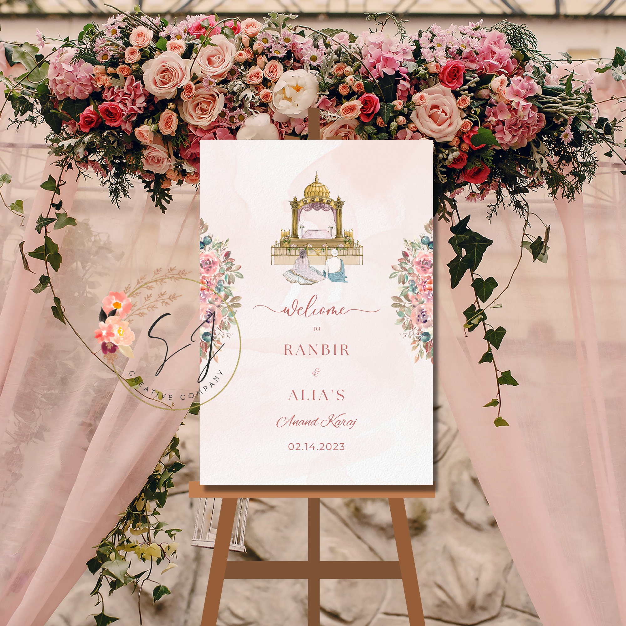 Customizable Sikh Wedding Welcome Sign, Anand Karaj Welcome Sign Pink ...