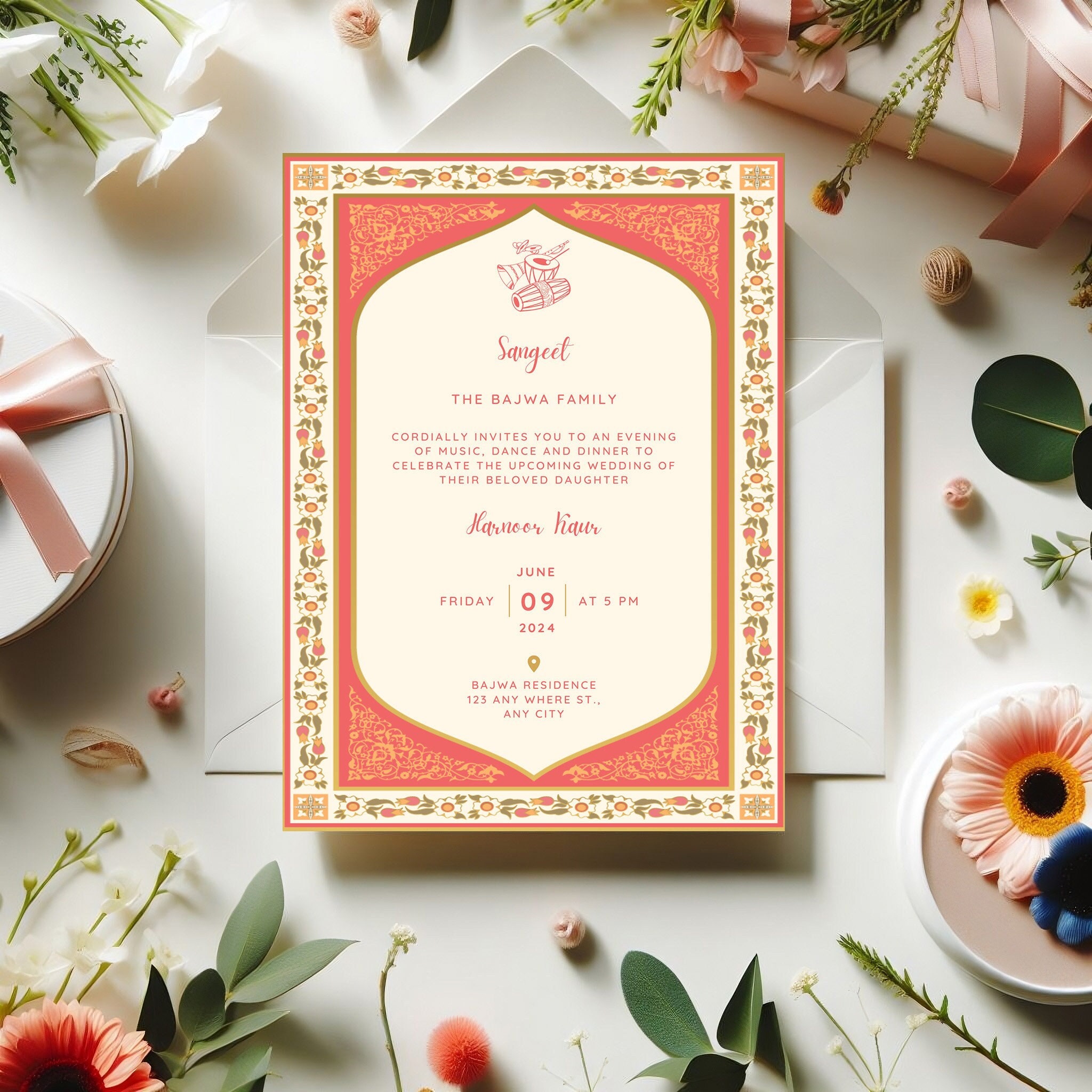 Elegant Punjabi Wedding Invitation | Ethnic Jaggo Sangeet Invite ...