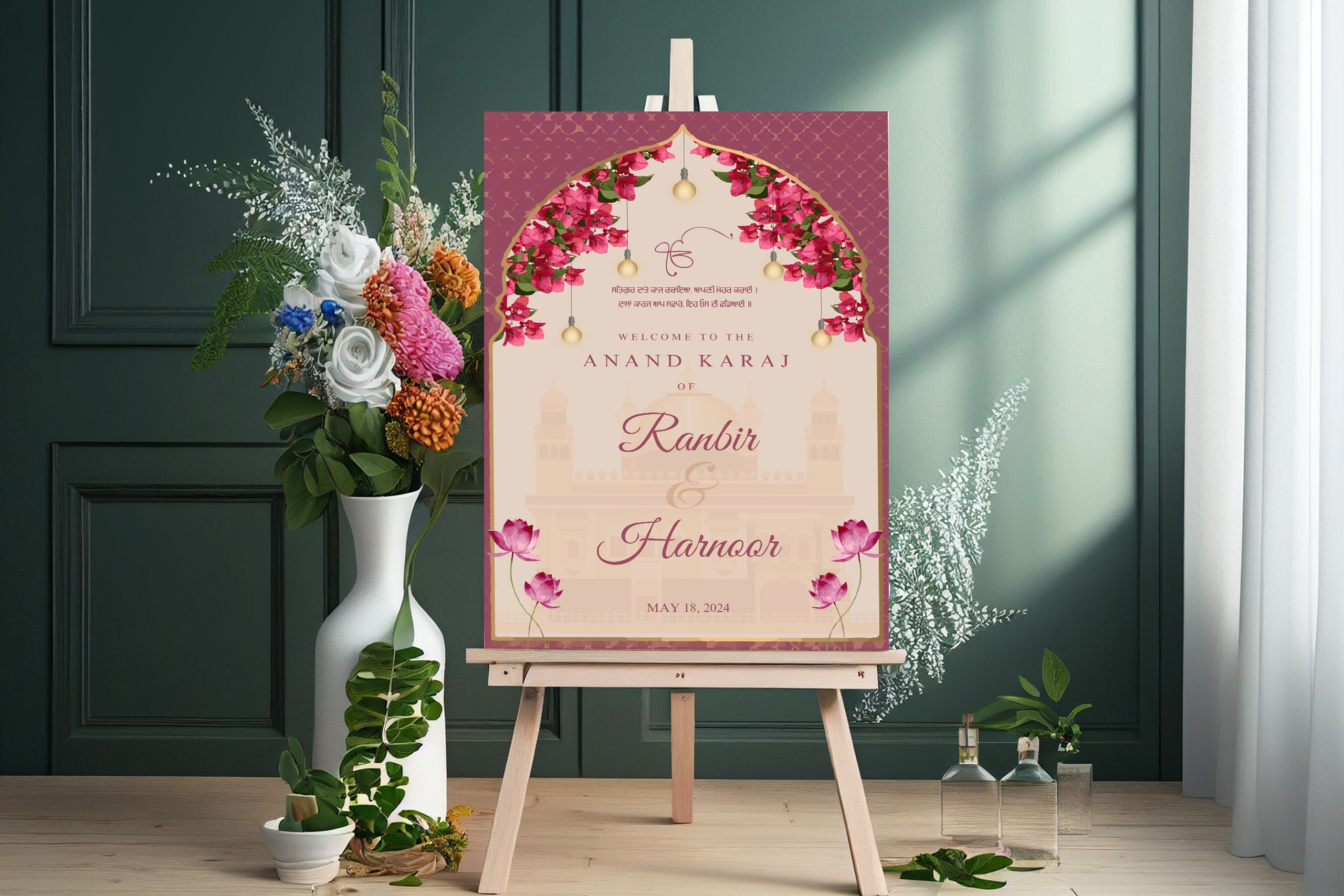 DIY Anand Karaj Welcome Sign Customizable for Reception, Roka ...