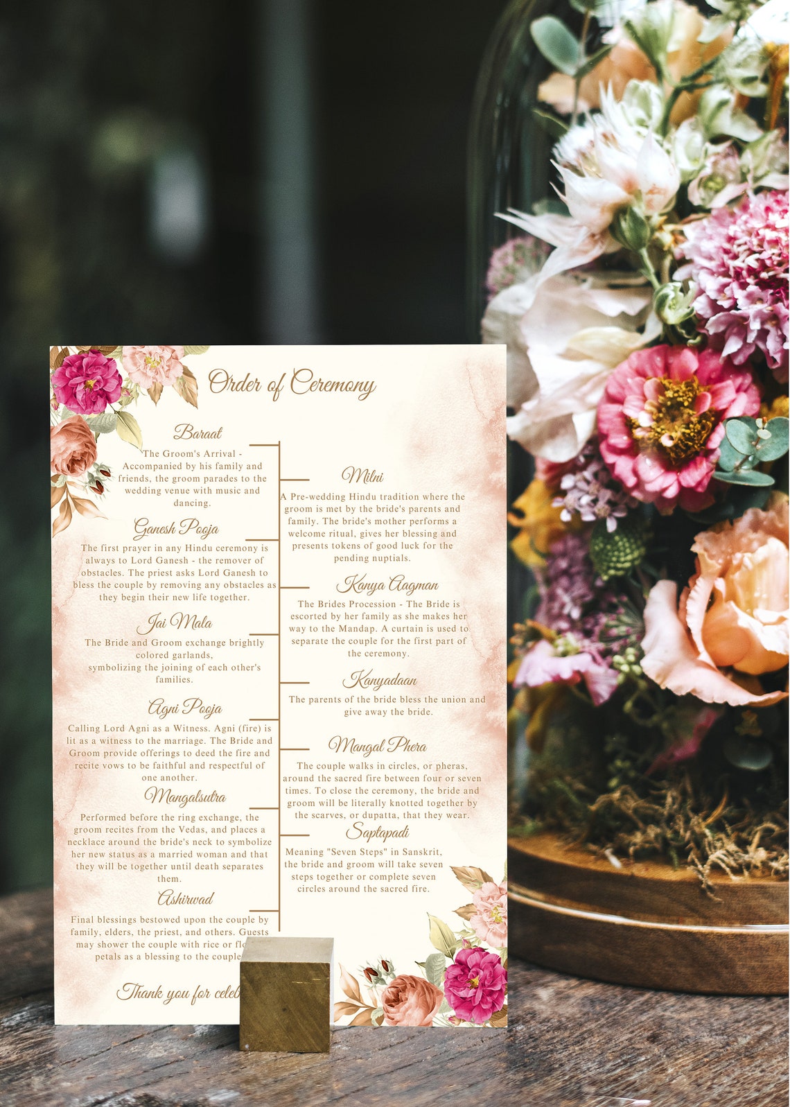 DIY Hindu Wedding Program Guide Elegant Floral Design, Wedding Ceremony ...