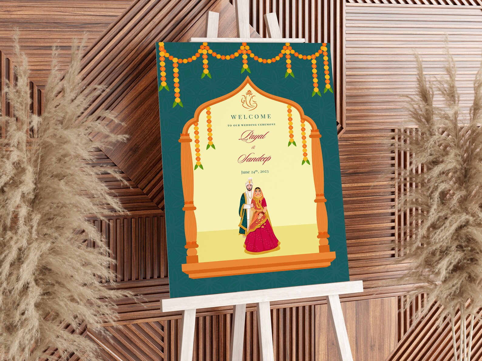Traditional Hindu Wedding Welcome Sign With Lord Ganesha - Perfect ...