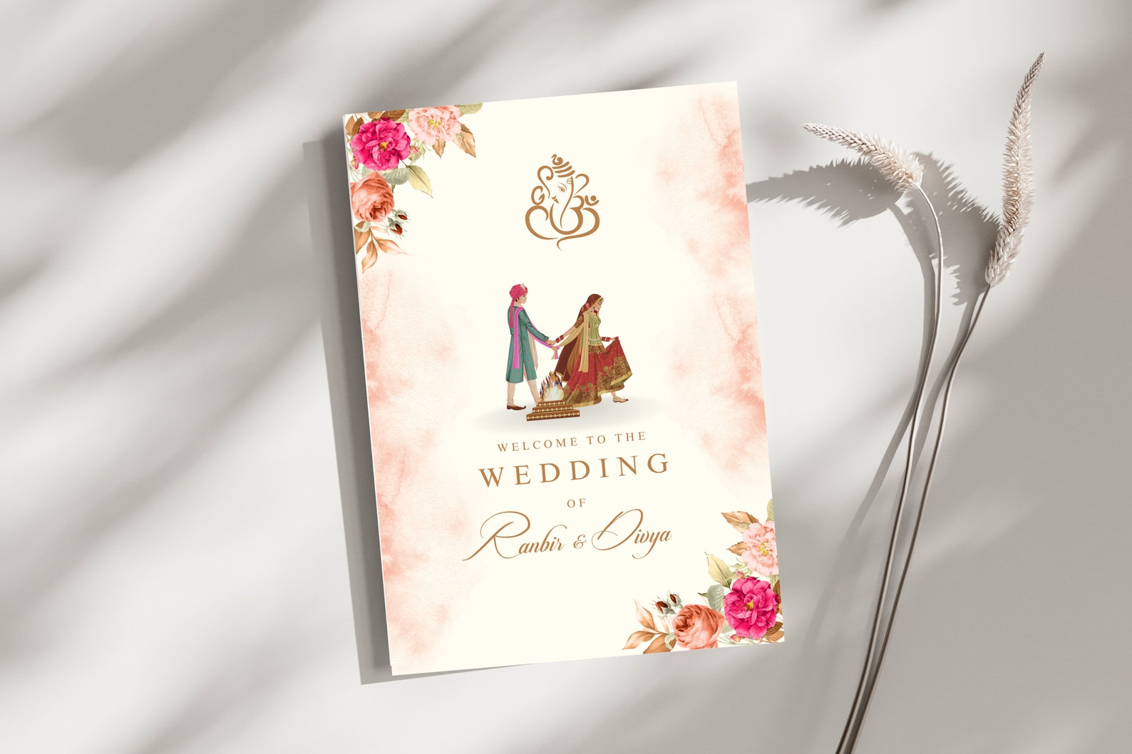 DIY Hindu Wedding Program Guide Elegant Floral Design, Wedding Ceremony ...