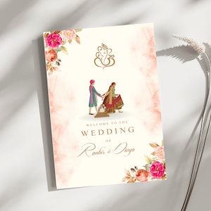 DIY Hindu Wedding Program Guide Elegant Floral Design, Wedding Ceremony ...
