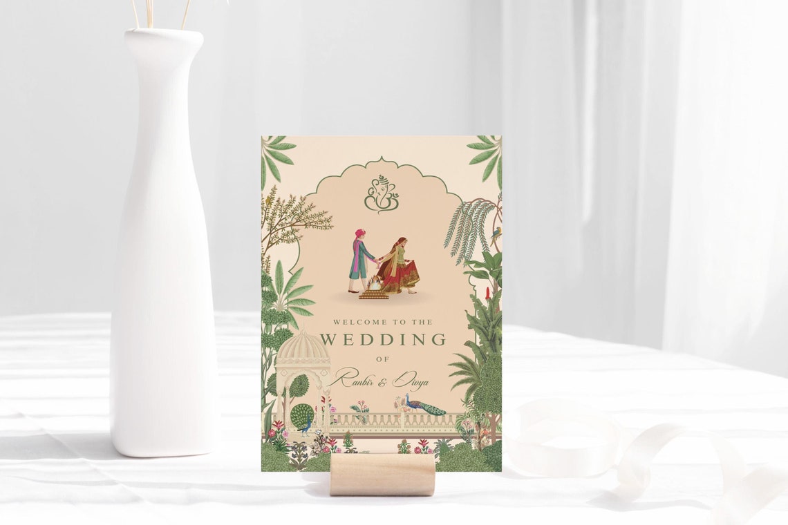 DIY Hindu Wedding Program Guide Traditional Green Garden Design ...