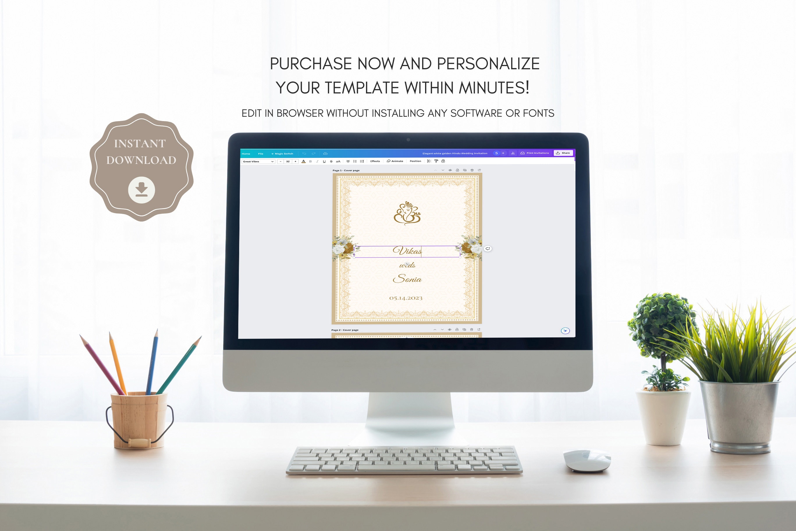 DIY Hindu Wedding Invitation Template All in One Bundle White and ...