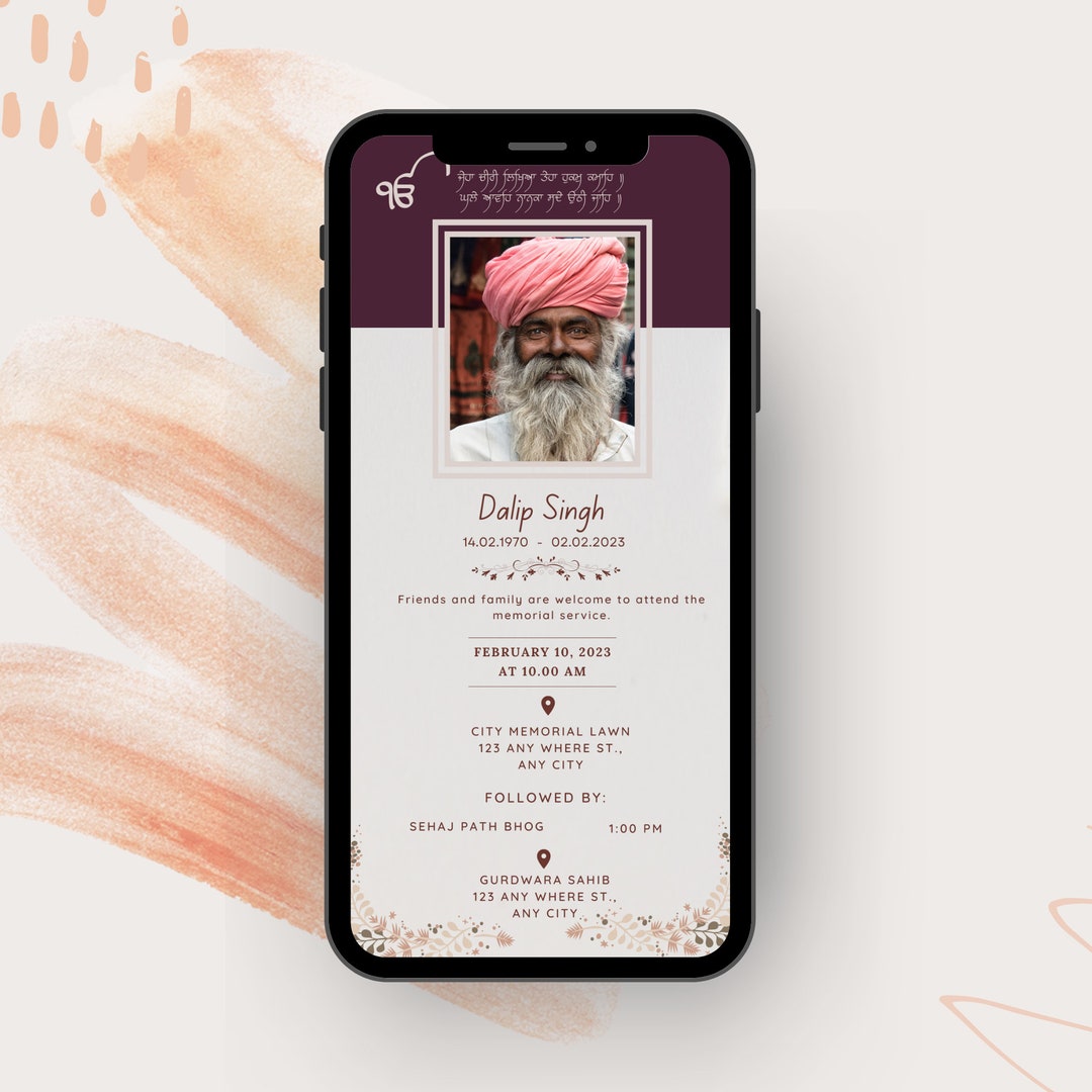 Sikh Funeral Invite, First Barsi, Punjabi Funeral Digital Invite ...