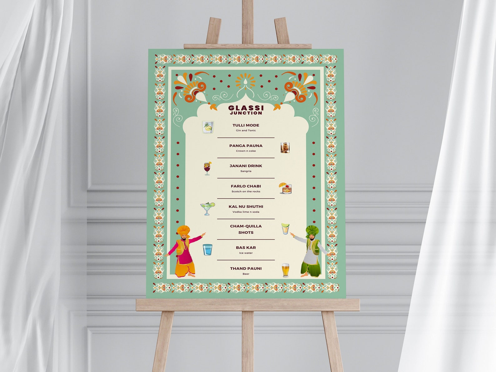 Customizable Drinks and Bar Menu Sign for Sangeet, Mayian, Mehndi, Jago ...
