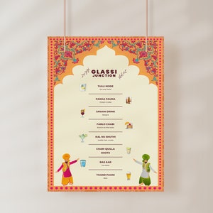 Customizable Drinks and Bar Menu Sign for Sangeet, Mayian, Mehndi, Jago ...
