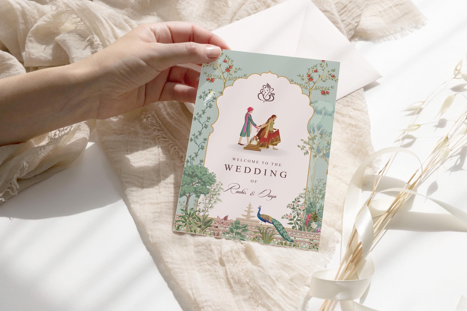 DIY Hindu Wedding Invitation Traditional Garden Design Customizable ...