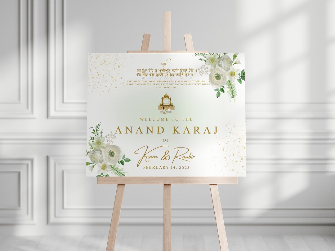 Light Green Welcome Sign | Anand Karaj | Sikh Wedding Sign | Customize ...