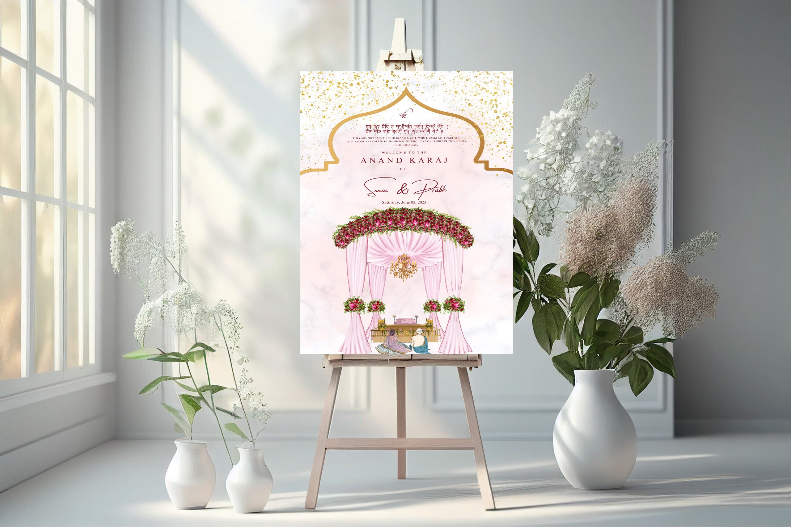 Anand Karaj Sikh Wedding Welcome Sign Elegant Wedding Decor - Etsy